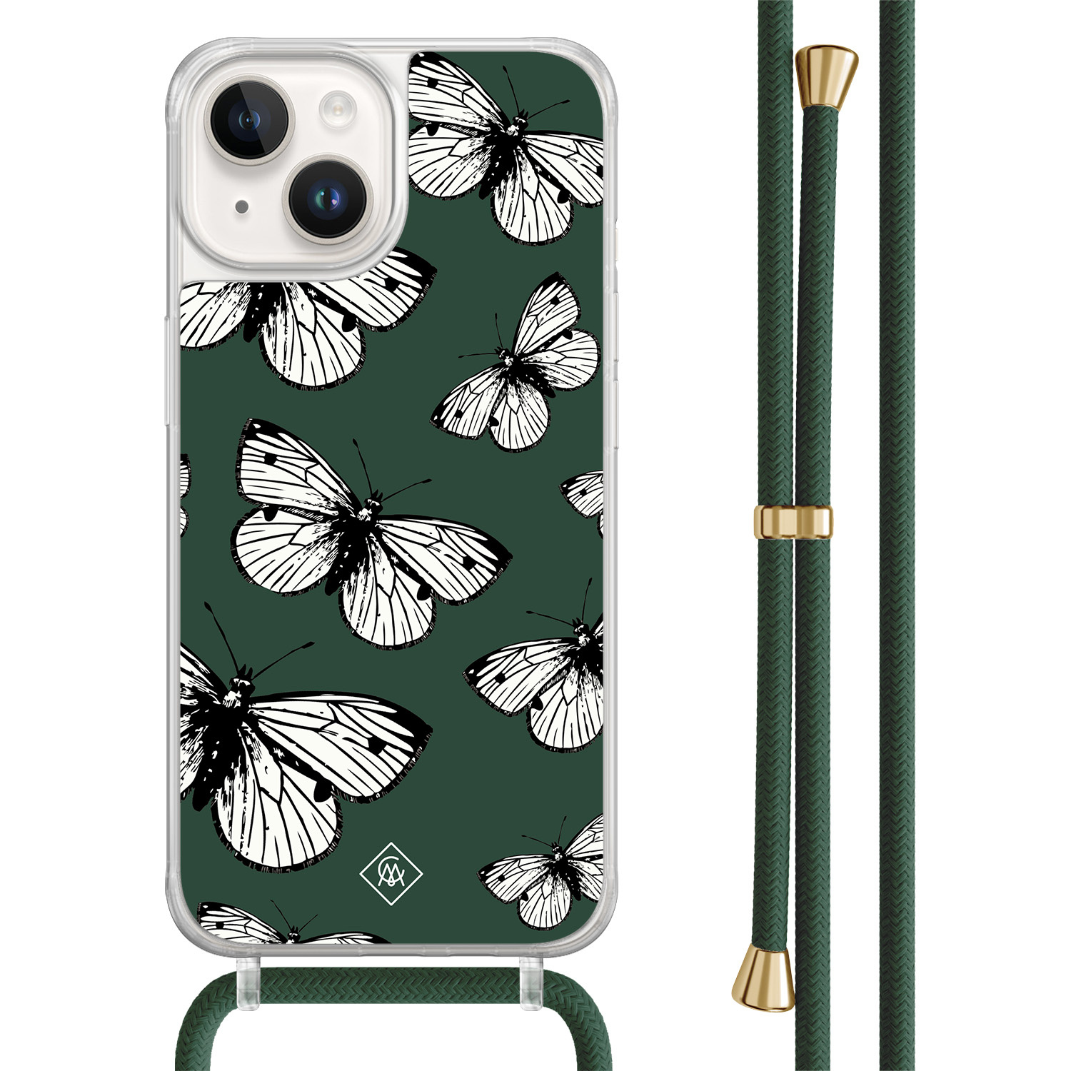 iPhone 14 hoesje met groen koord - Vlinders - Casimoda.nl