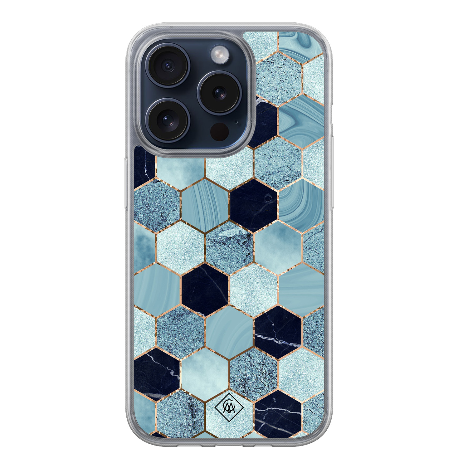 iPhone 15 Pro hybride hoesje - Blue cubes - Casimoda.nl
