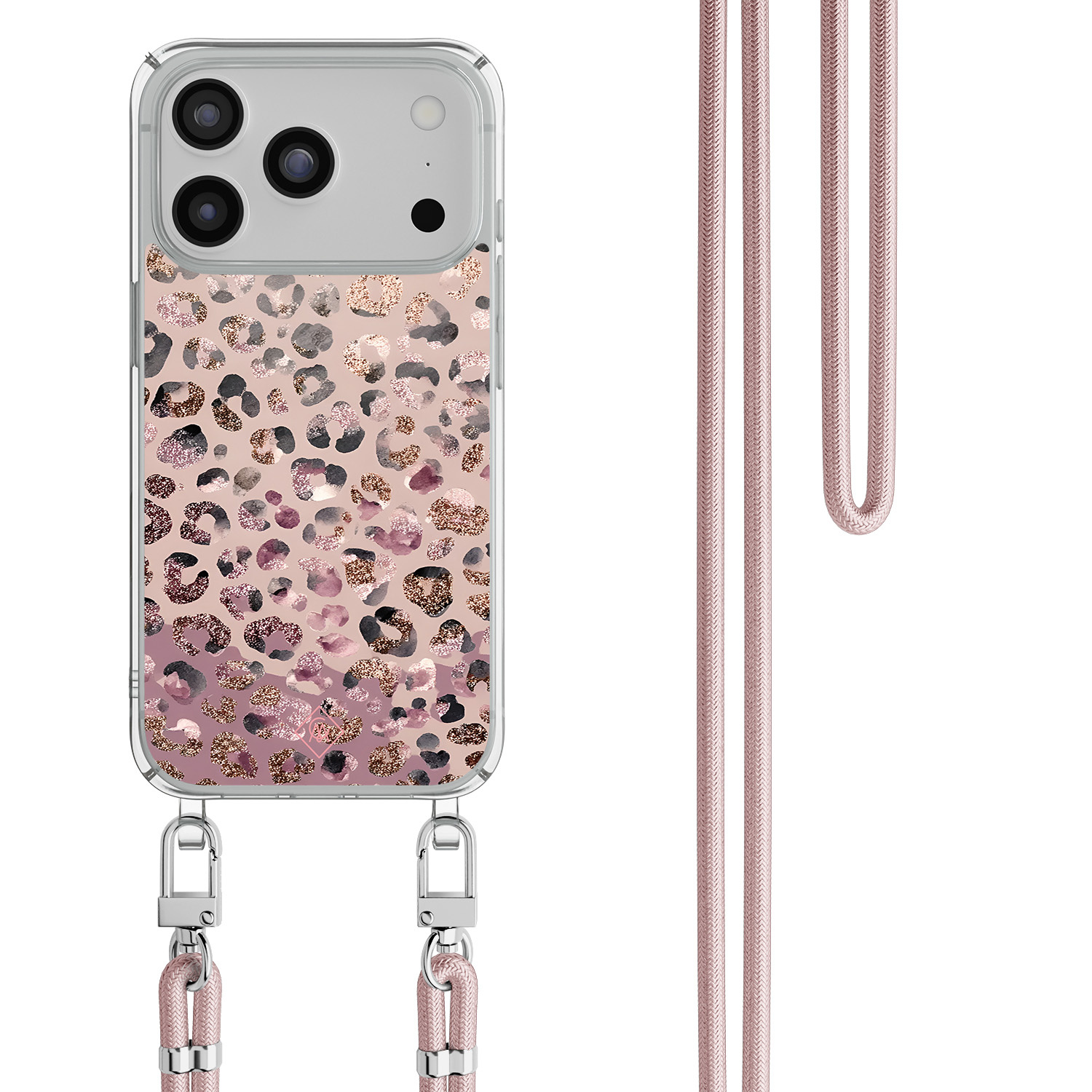 iPhone 17 Pro hoesje met rosegoud koord - Rosé Leopard - Casimoda.nl