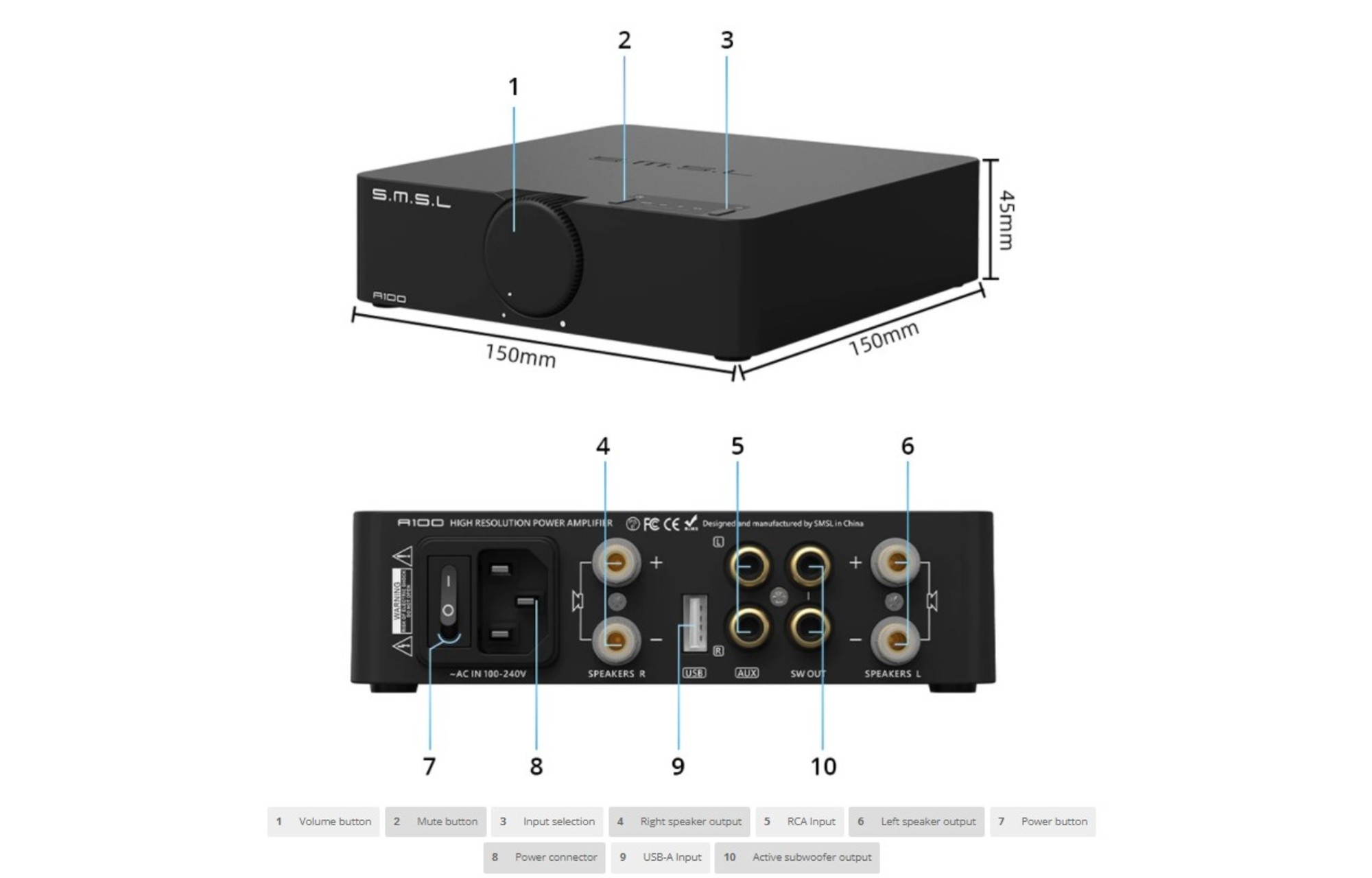Order the SMSL A100 Bluetooth Infineon Class-D Stereo Amplifier ...