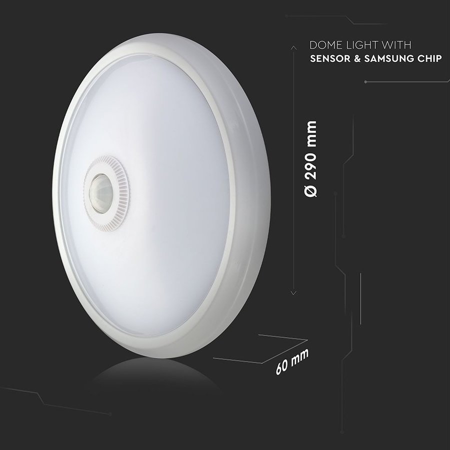 LED ceiling light white with motion sensor 12W 800 Lumen 6400K IP20