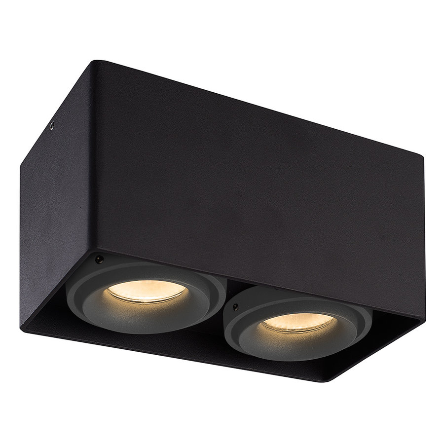 Dimbare LED Opbouwspot plafond Esto Zwart 2 lichts met 2 grijze ...