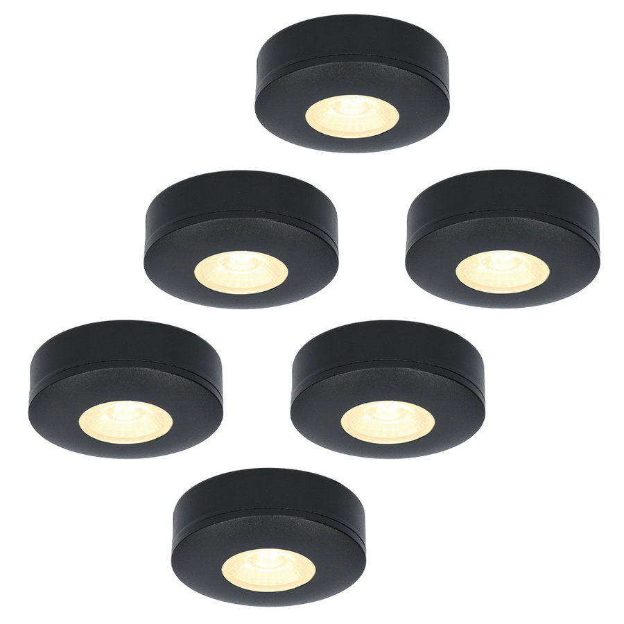 Set van 6 LED Opbouwspots Pavo zwart 3 Watt 2700K