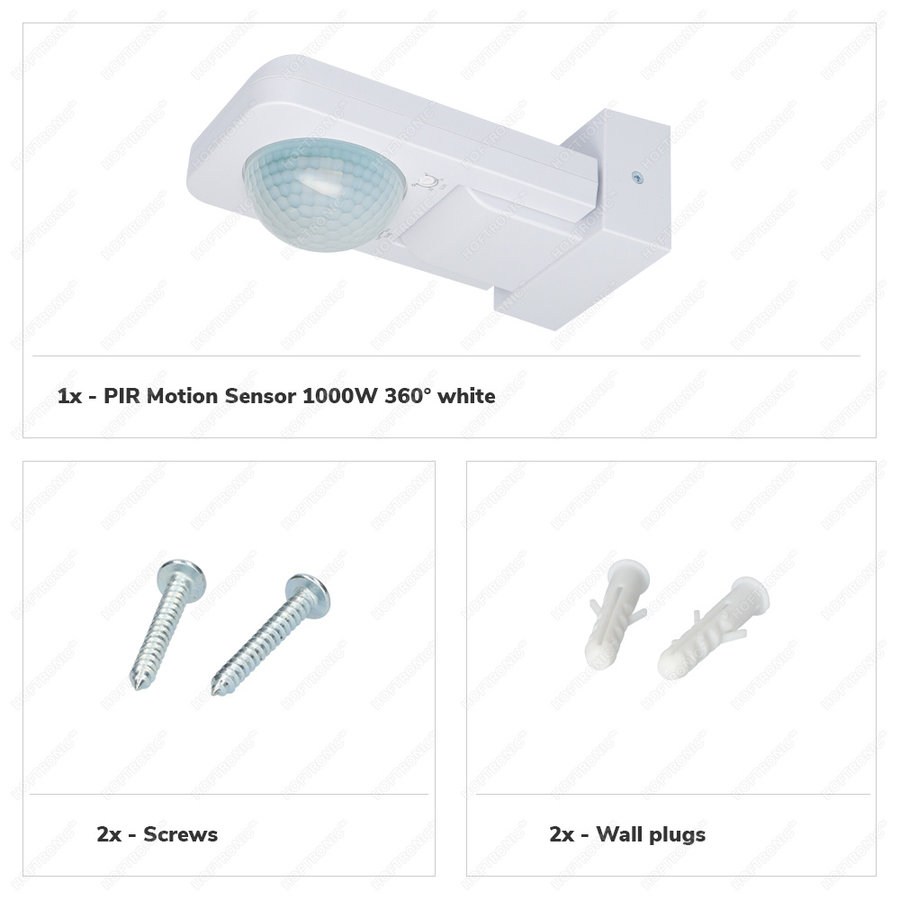 PIR motion sensor 360° range 20m Max. 1000 Watt surface mounted IP65