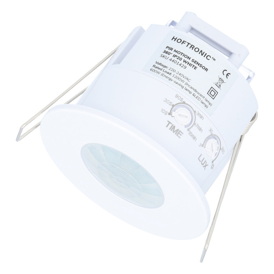 PIR motion sensor 360° range 8m Max. 600 Watt IP20 recessed white