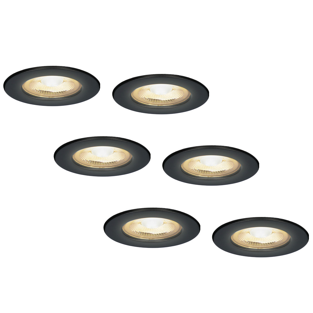 6x Nola dimbare LED inbouwspots - 5W - Warm wit licht – Zwart – IP65