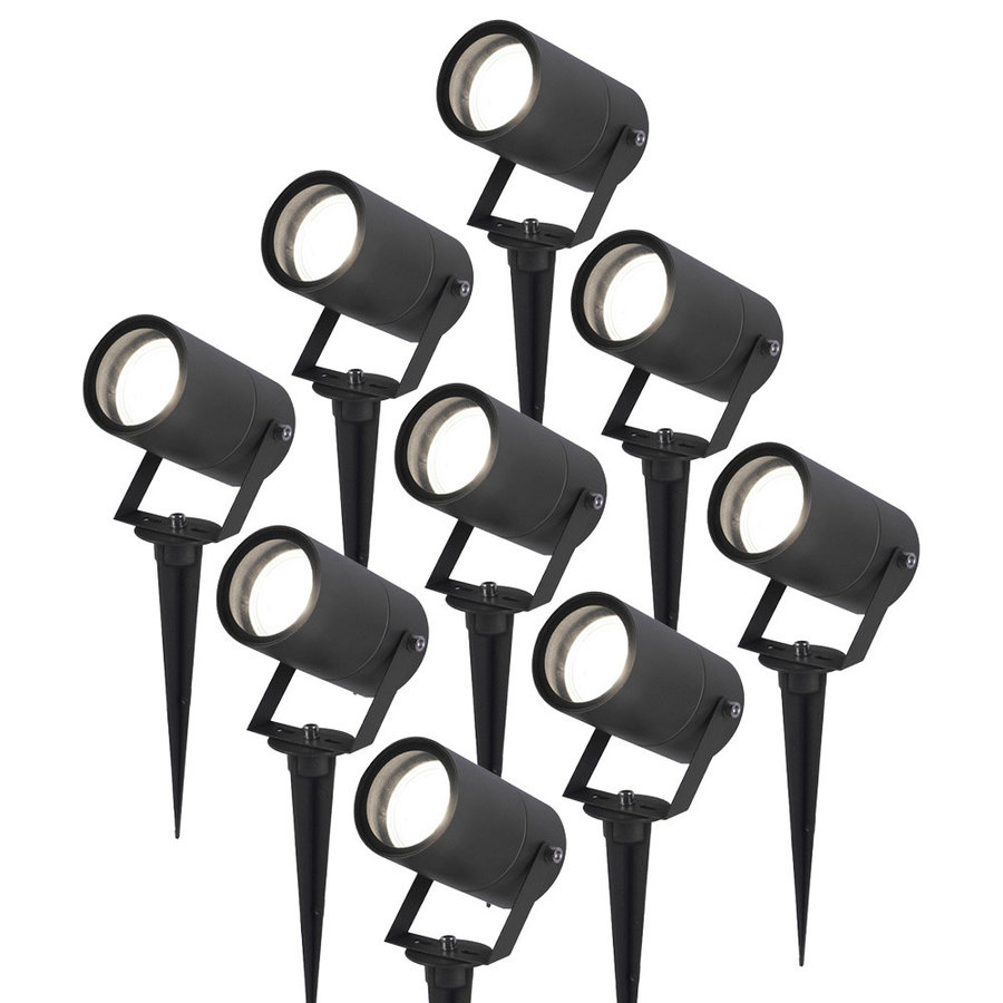 9x Spikey LED Prikspot 5 Watt 6000K zwart IP65 waterdicht