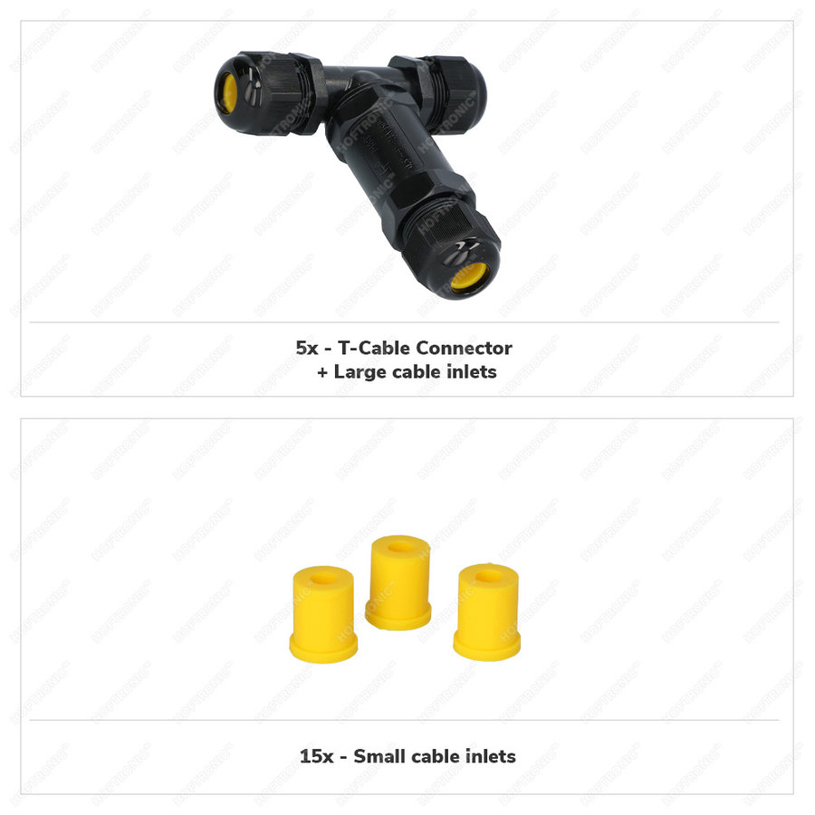 5x Cable connector T-shape IP68 waterproof