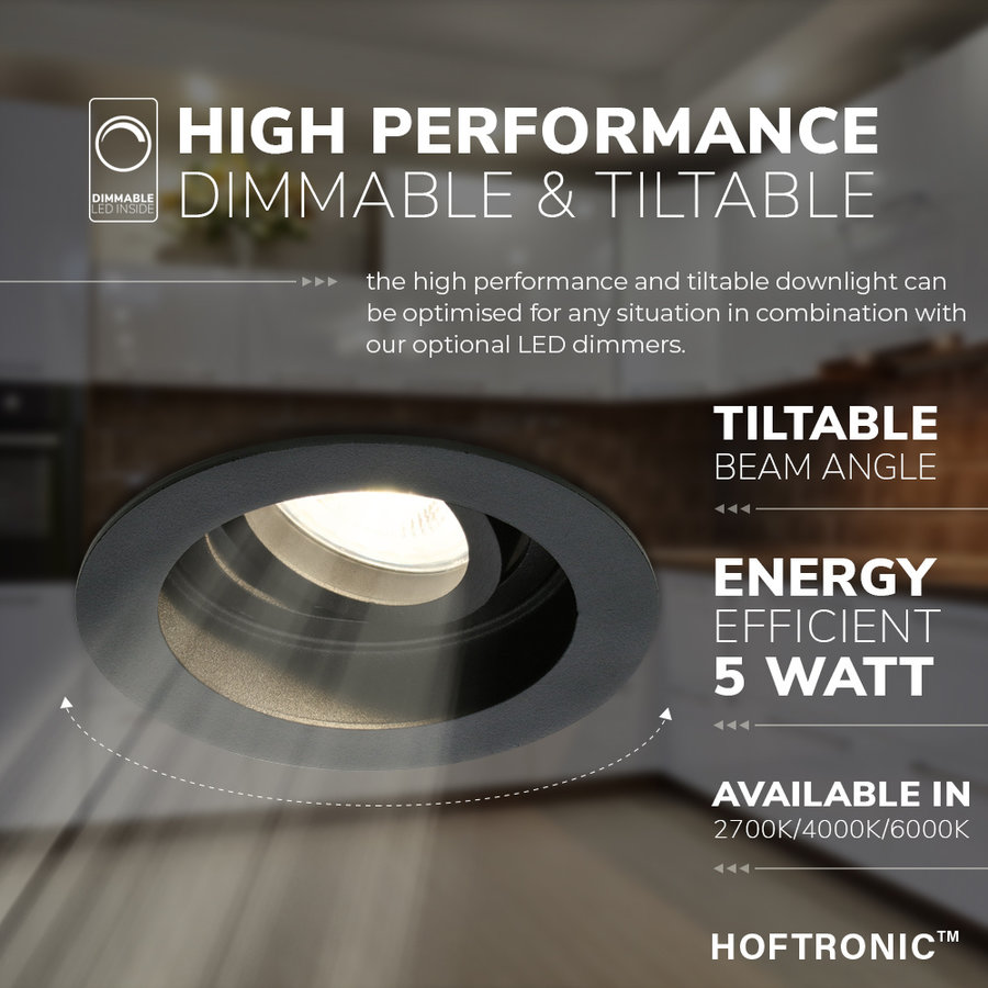 Dimmable recessed LED spotlight Laredo 5 Watt 4000K black tiltable