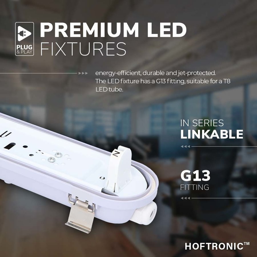 LED T8 TL Fixture IP65 60cm 4000K 9W 1260lm 140lm/W Flickerfree