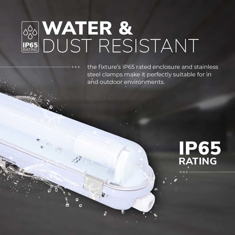 LED T8 TL Fixture IP65 60cm 4000K 9W 990lm 110lm/W Flickerfree