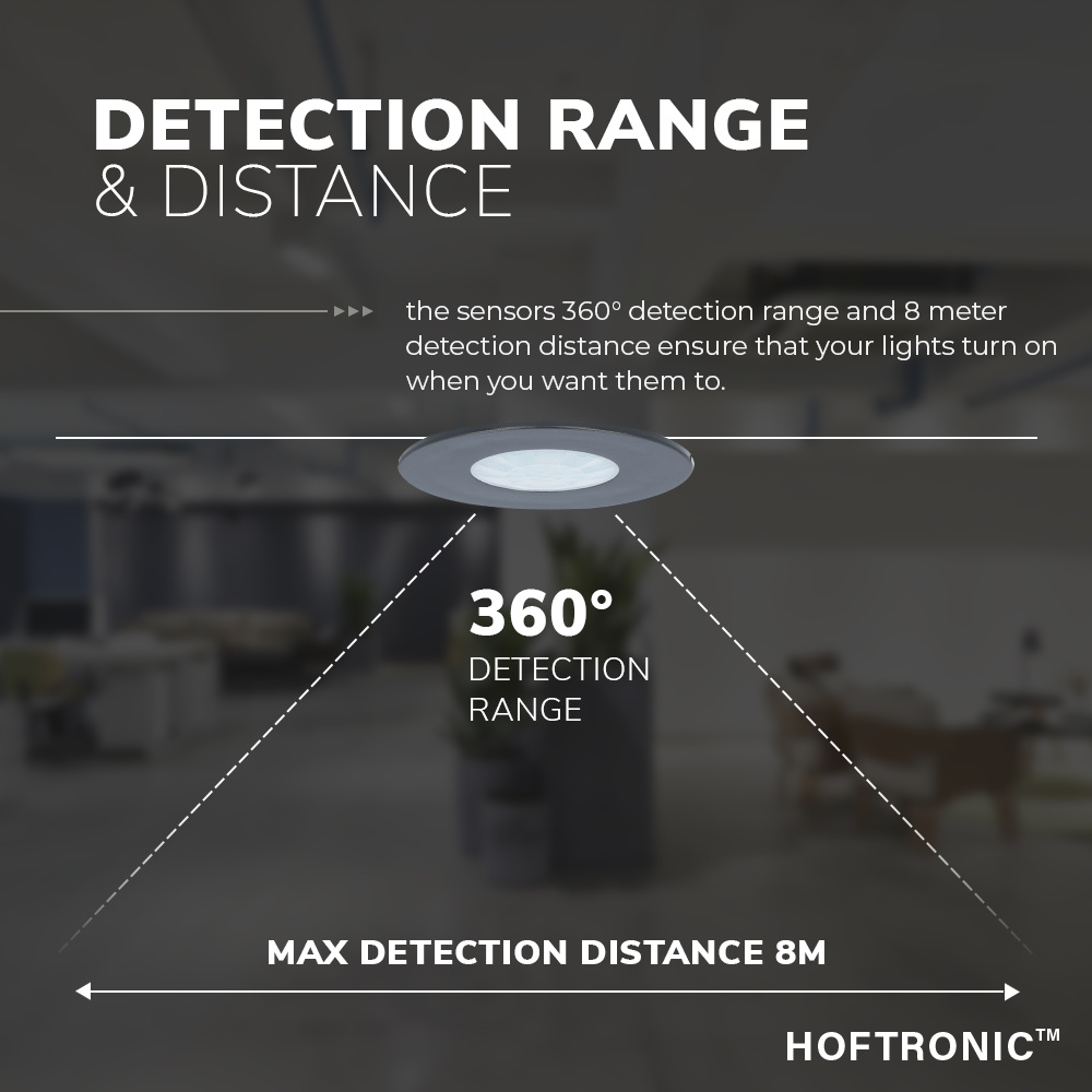 PIR motion sensor 360° range 8m Max. 600 Watt IP20 recessed black