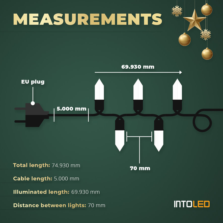 Outdoor Christmas tree lights - 1000 extra warm white LEDs - 70 meter