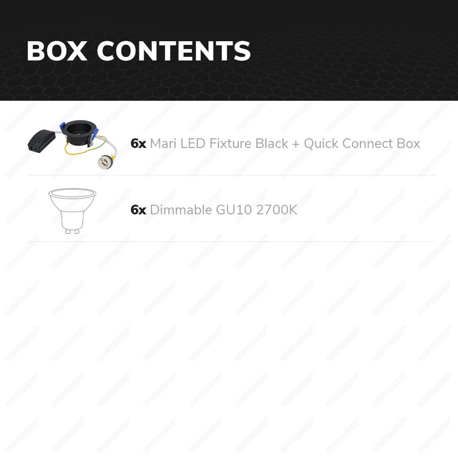 6xMari LED downlight - Warm white - For indoor and outdoor use - Black