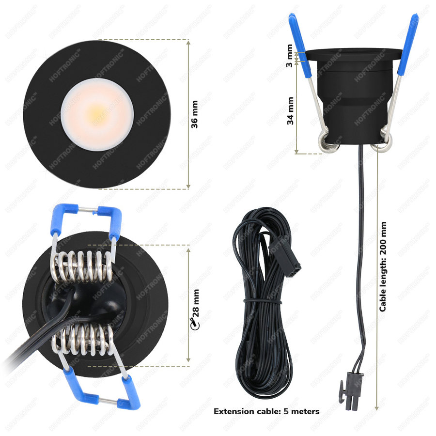 12xMilano - Mini LED Einbaustrahler 12V - Dimmbar Wanddimmer - Schwarz