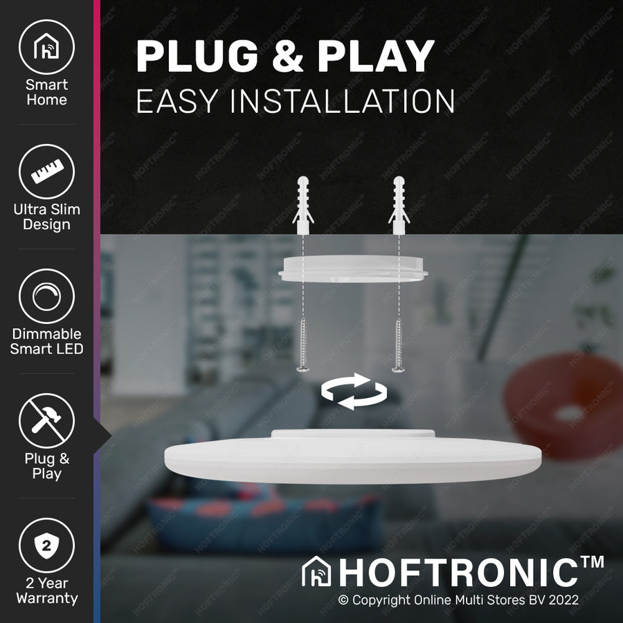 SMART LED ronde plafondlamp - RGBWW - WiFi+BLE - 2400lm - 24W