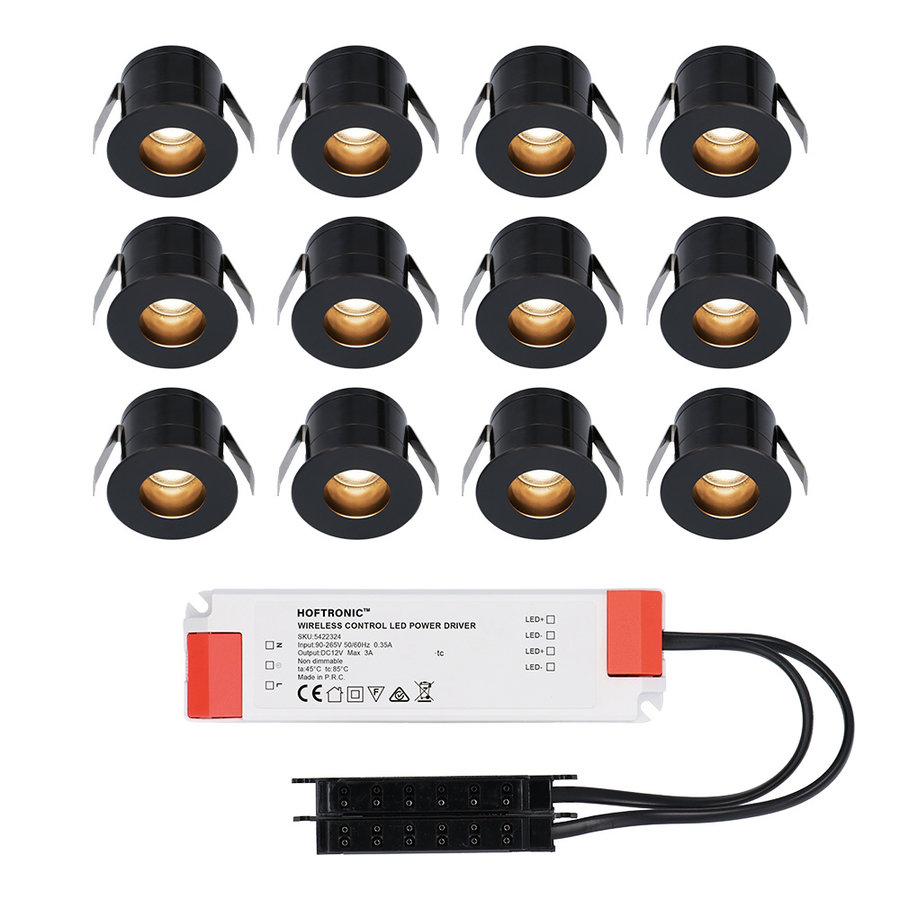12x Olivia LED Downlight complete set - Not dimmable - 2700K - Black