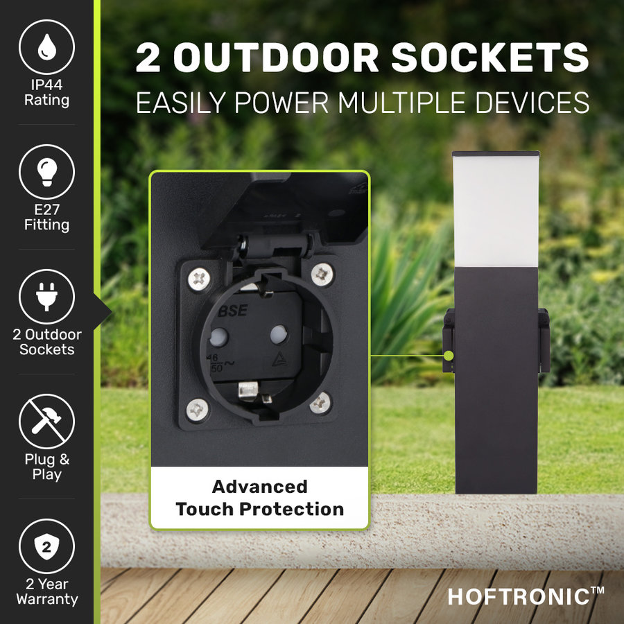 Rustic S garden socket - ex. E27 bulb - 2 sockets - IP44 - Black