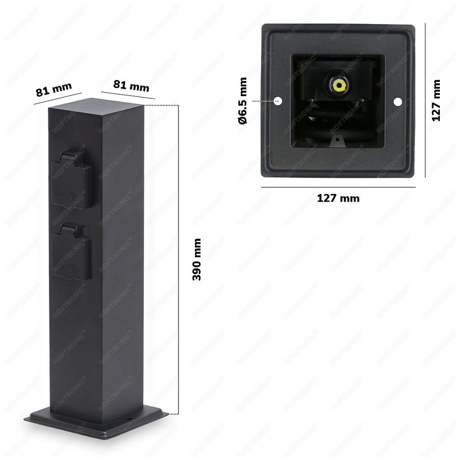 Delta M garden socket - 39 cm - 4 sockets - IP44 - Black