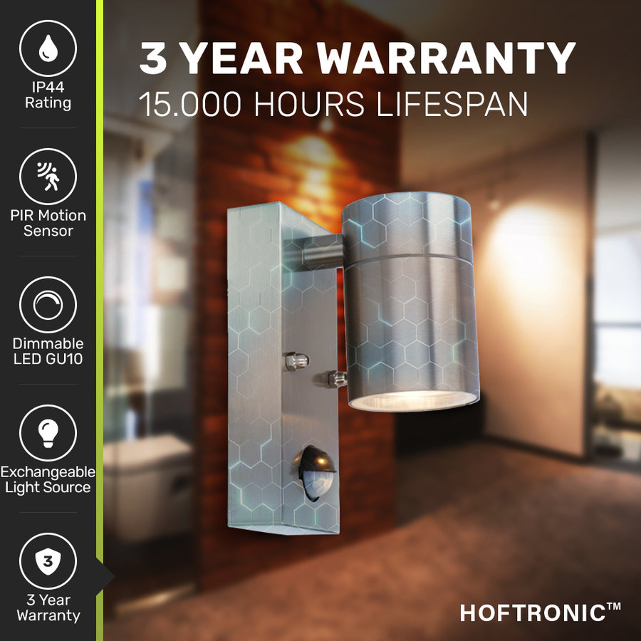 Mason LED wall light with sensor - Stainless steel - 2700 Kelvin GU10