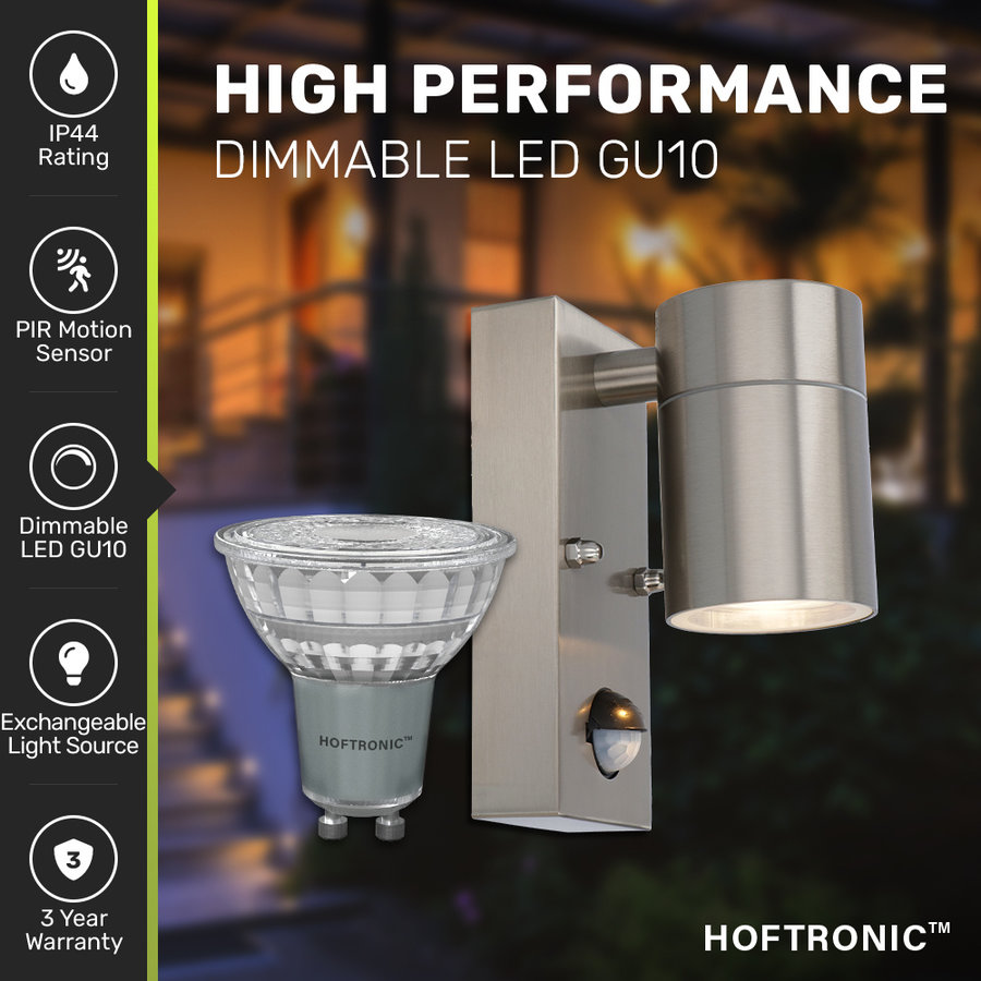 Mason LED wall light with sensor - Stainless steel - 2700 Kelvin GU10