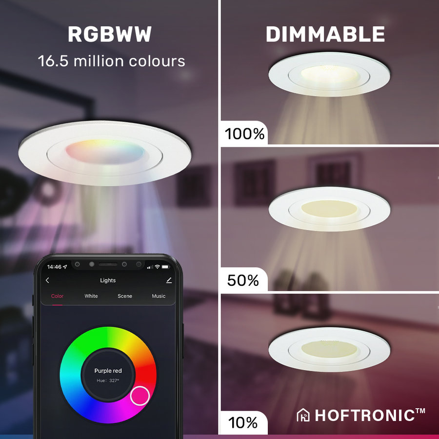 Smart LED inbouwspot Rome - Wit - WiFi & Bluetooth - RGBWW - IP44