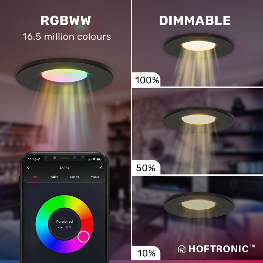 Smart WiFi LED downlight RGBWW Venezia 6 Watt IP65 Black