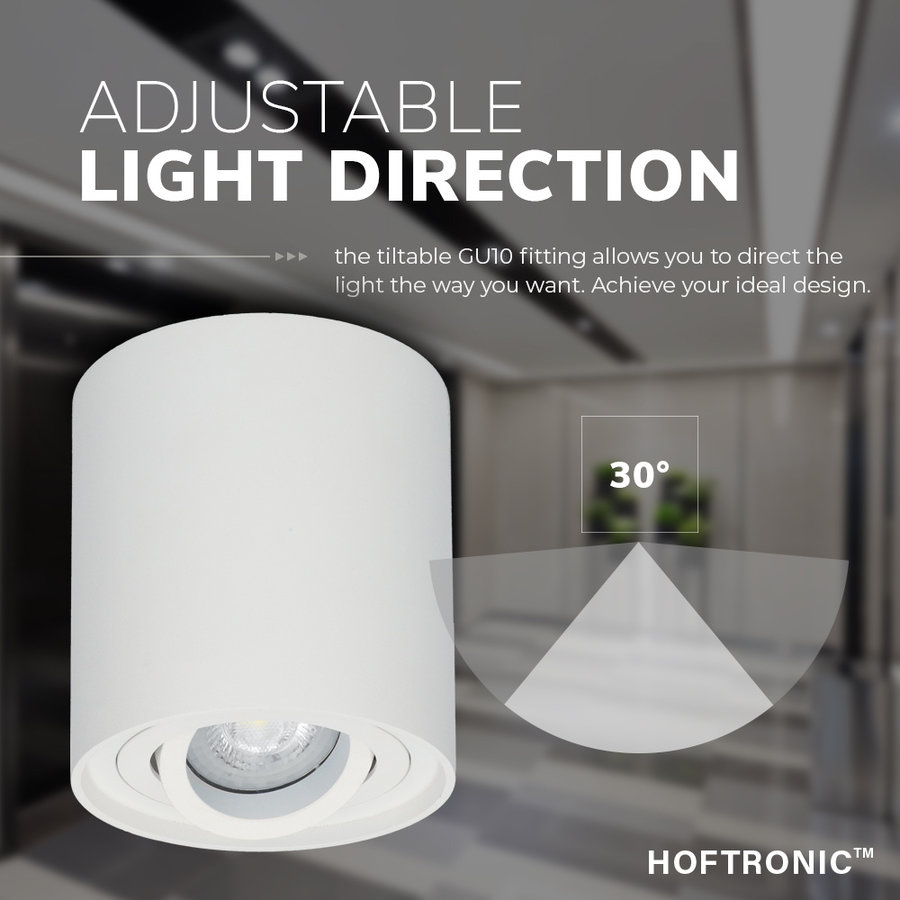 6x Dimmable LED surface mounted spotlight Ray White IP20 tiltable