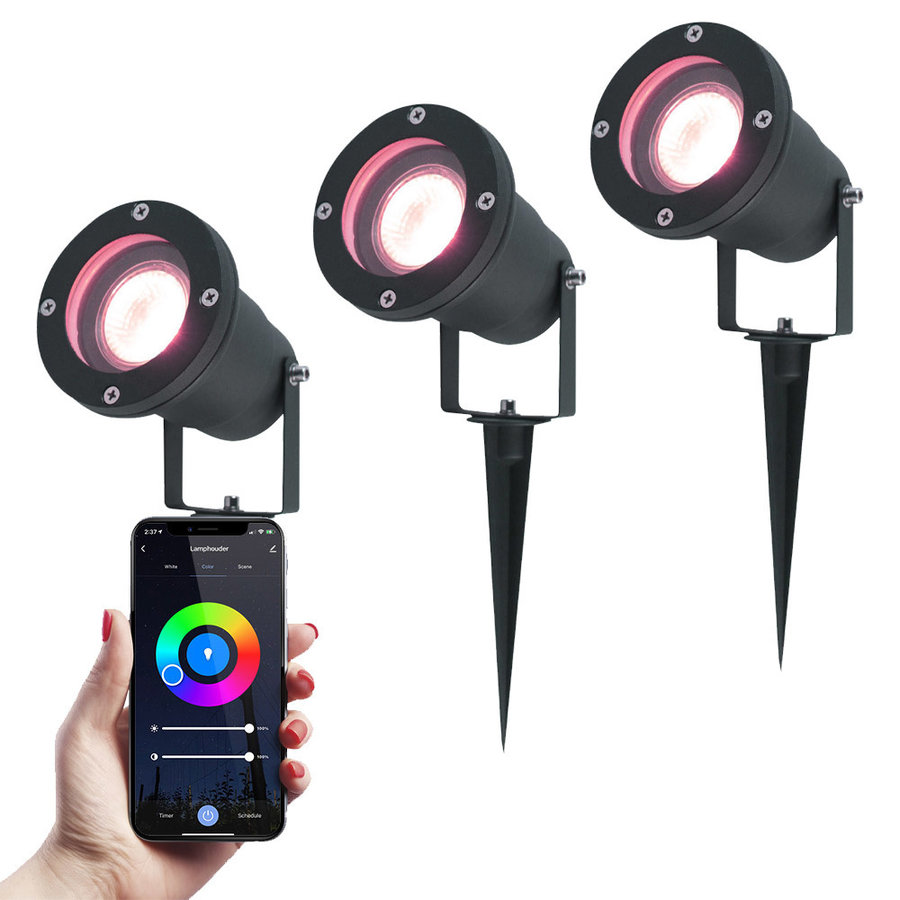 Smart LED Spotlight - RGBWW light colour - Tiltable - IP44 - Aluminium