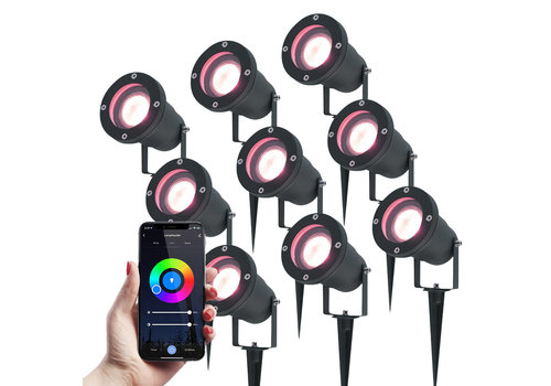 Smart LED Spotlight - RGBWW light colour - Tiltable - IP44 - Aluminium