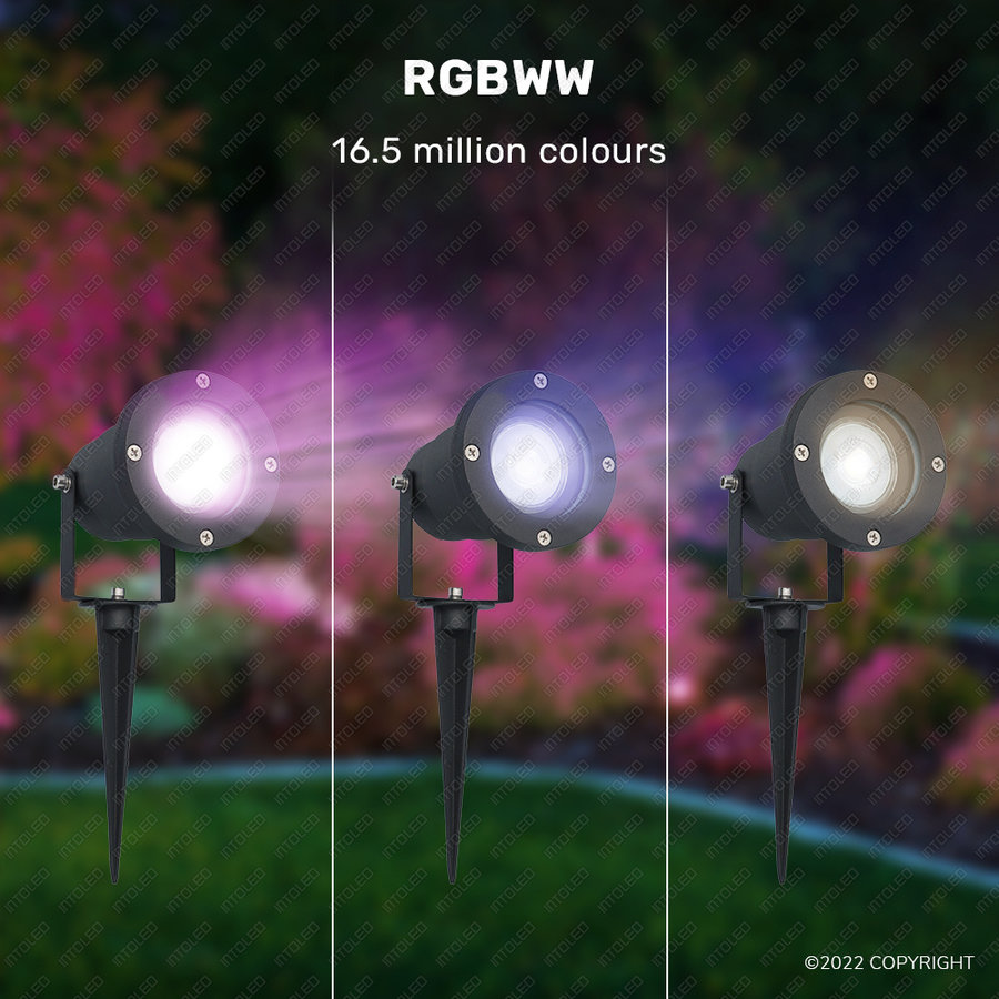 Smart LED Spotlight - RGBWW light colour - Tiltable - IP44 - Aluminium