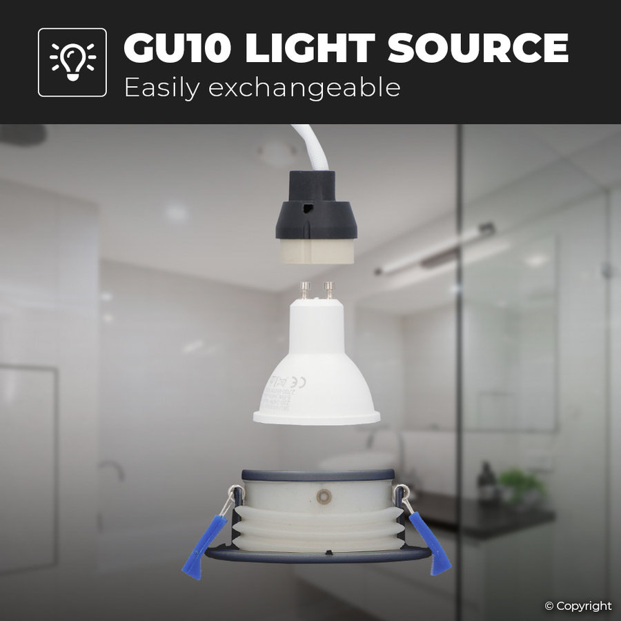 3x Lima LED recessed downlights - Tiltable - IP65 - Warm white - Black