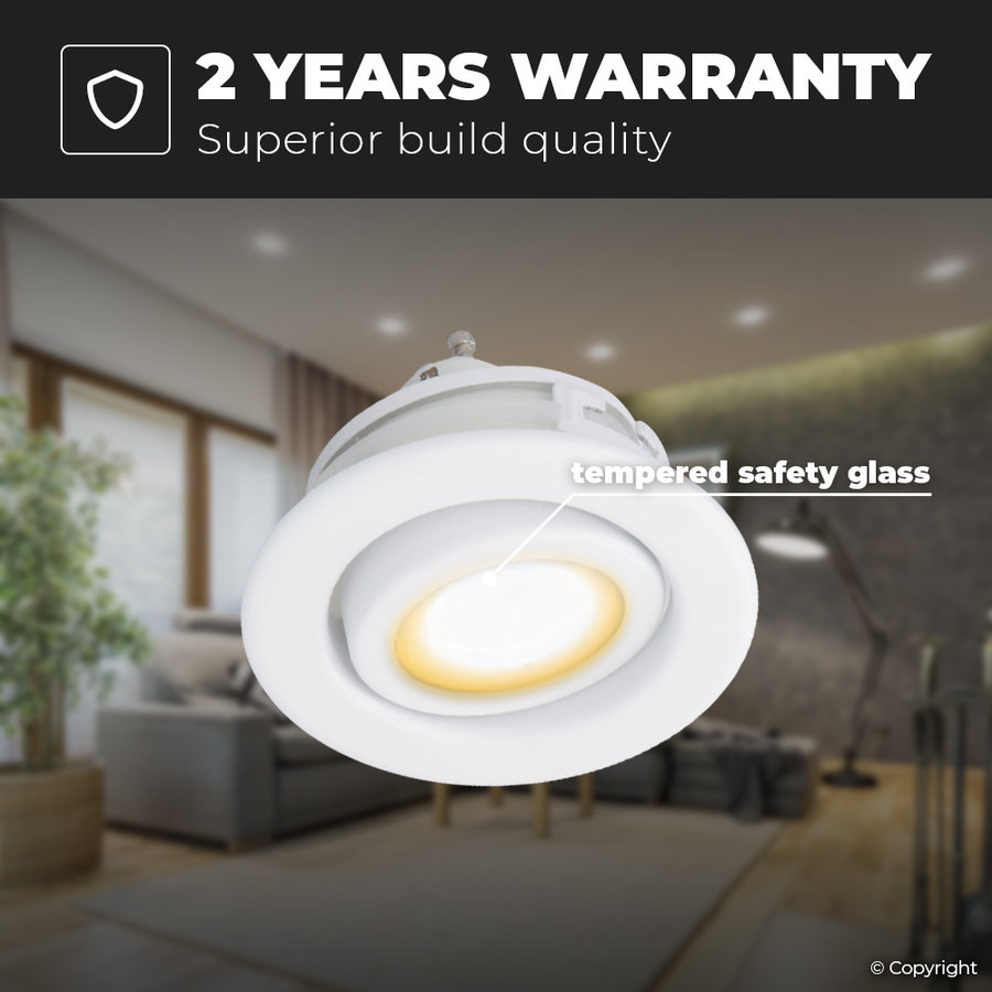 Lima LED recessed downlight - Tiltable - IP65 - Warm white - White