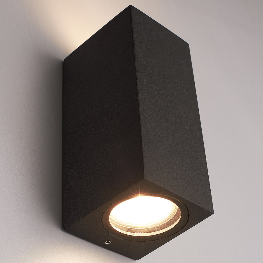 Dimmable LED wall-mounted luminaire Galatea Black IP65 GU10 double