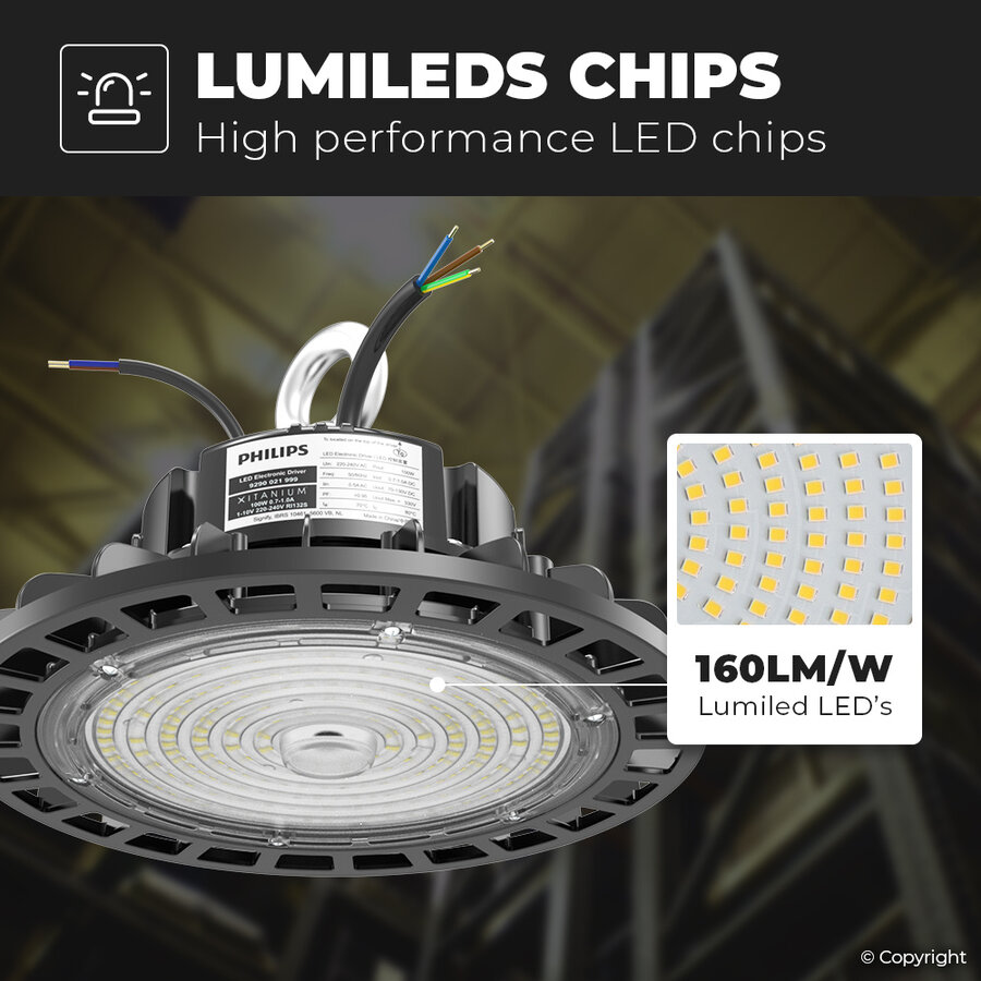 LED High bay 100W 6000K IP65 160lm/W Incl. Philips Driver