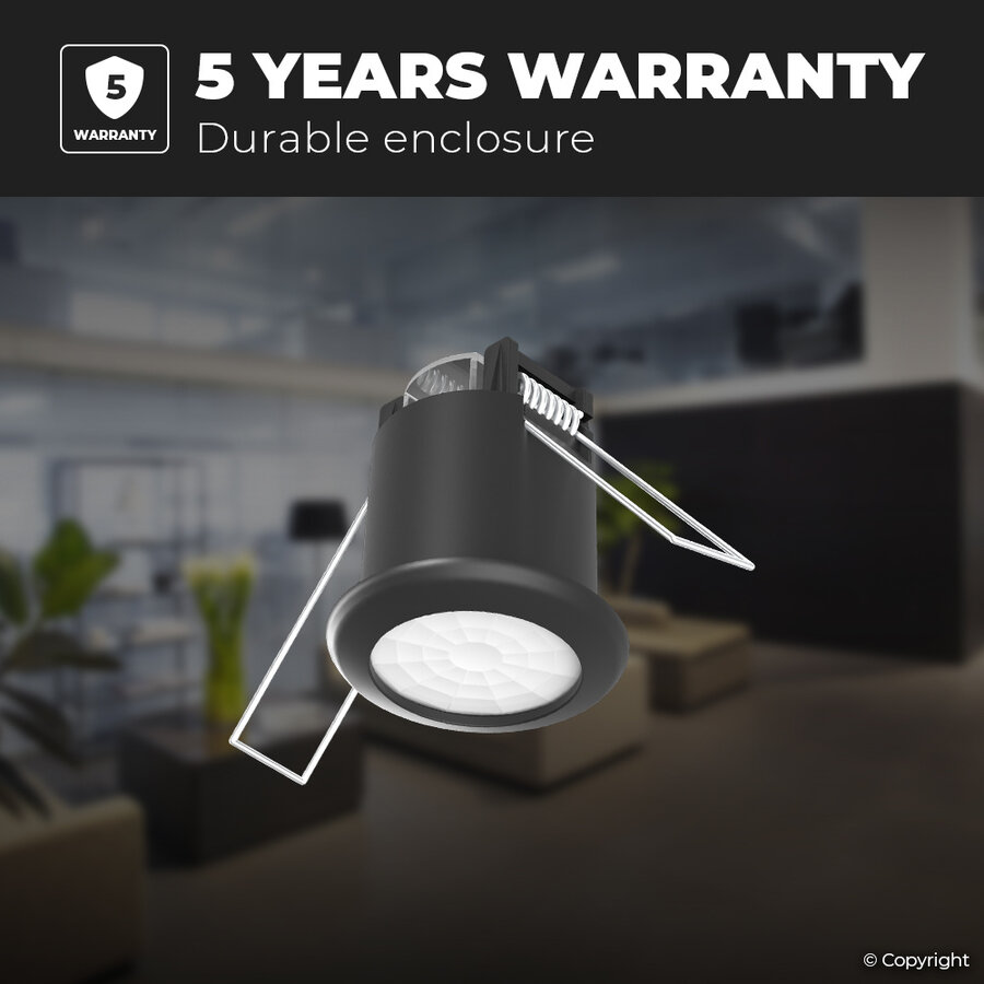 PIR motion sensor 360° range 8m Max. 800 Watt IP20 recessed black