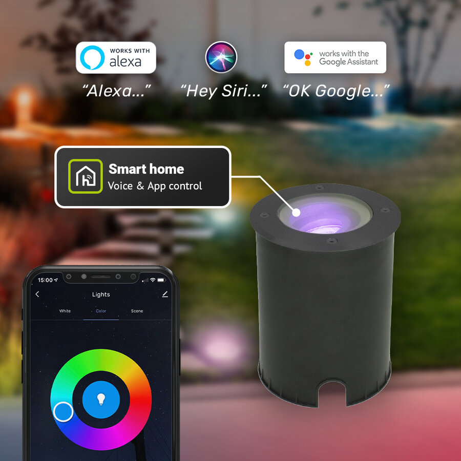 Set of 6 Lilly smart LED Ground Spots – RGB + WW - IP67 - Black