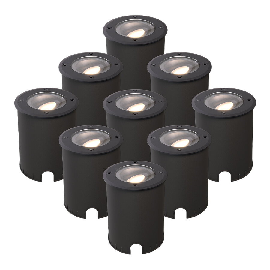 Set van 9 Lilly dimbare LED Grondspot - Rond - 4000K - IP67 – Zwart
