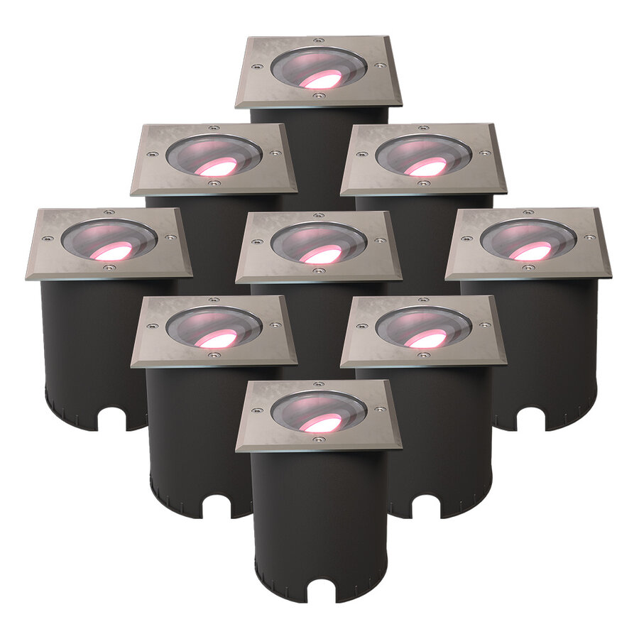 9-pack Cody Smart Grondspot RVS - Overrijdbaar - Vierkant - RGB+WW