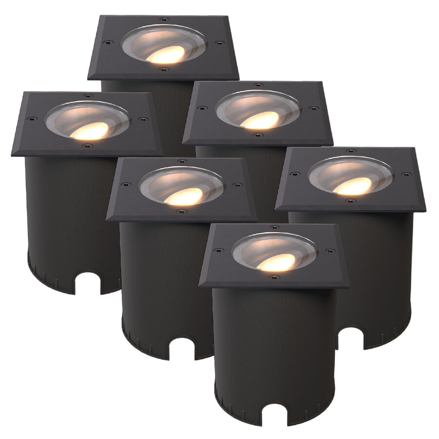 6-Pack Cody LED Grondspots Zwart - Overrijdbaar - Vierkant - 2700K
