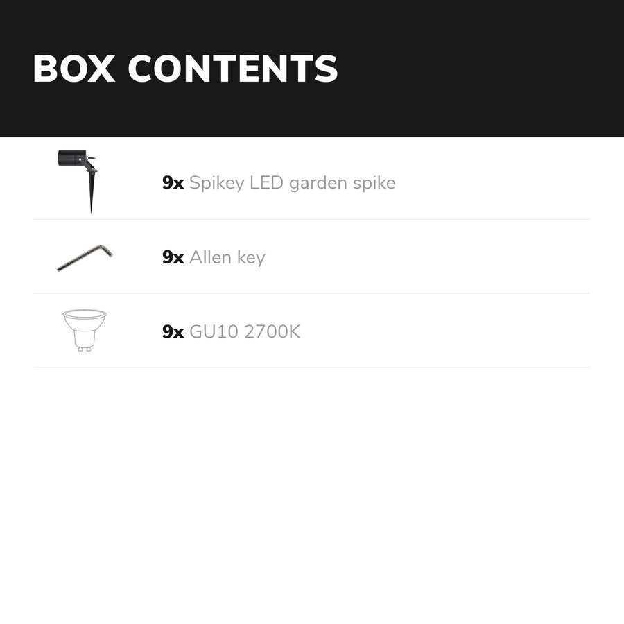 9x Spikey LED Prikspot 5 Watt 400lm 2700K zwart IP65 waterdicht