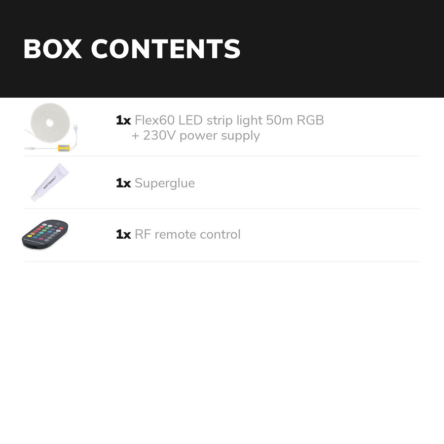 Dimmable LED Strip - 50m - RGB - 60 LEDs/m - IP65 - Plug & Play