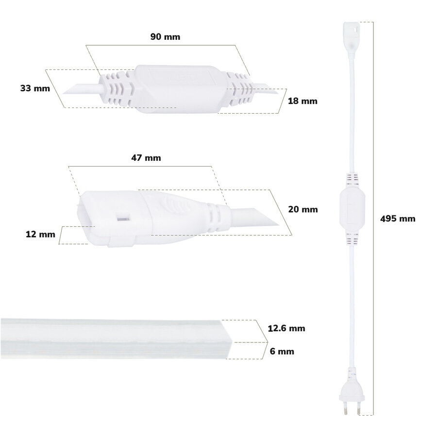 Dimbare LED Strip - 50m - 3000K - 60 LEDs/m - IP65 - Plug & Play