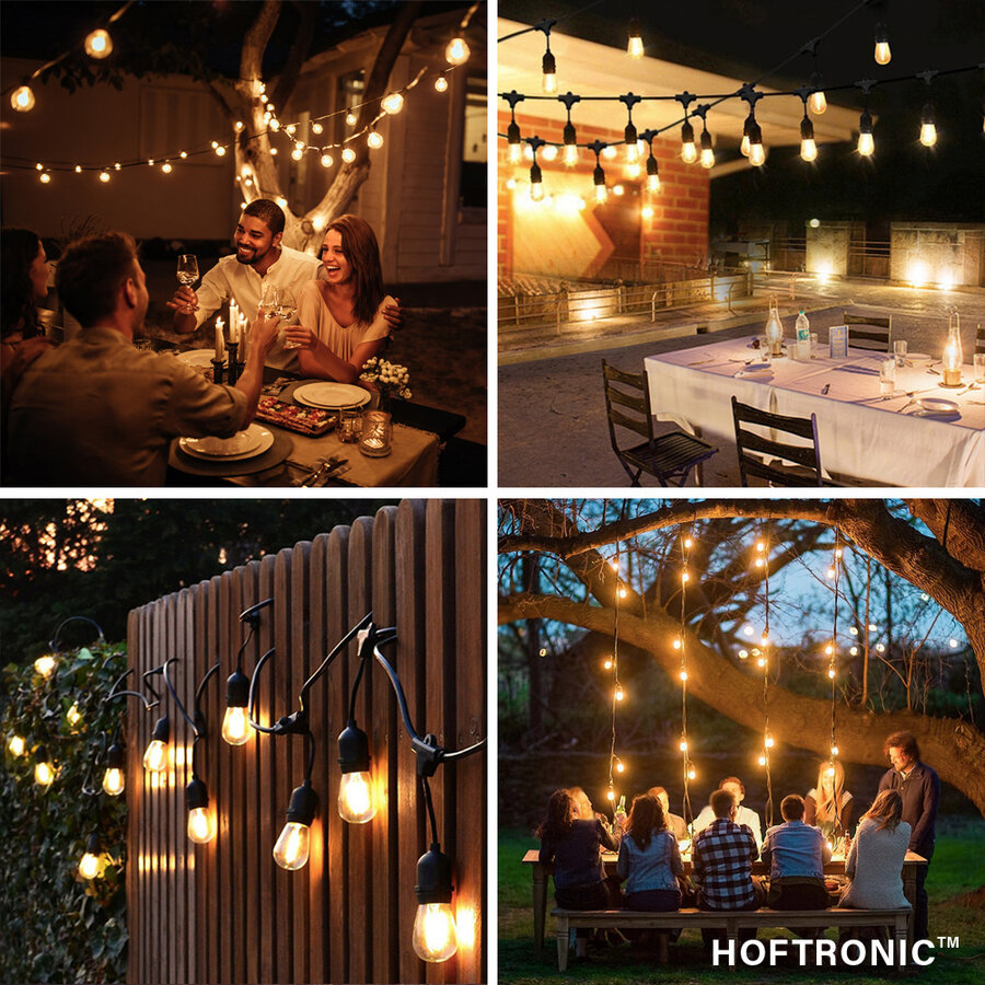 LED String Light Set - inkl. Adapter und 15 E27 Glühbirnen - 15m