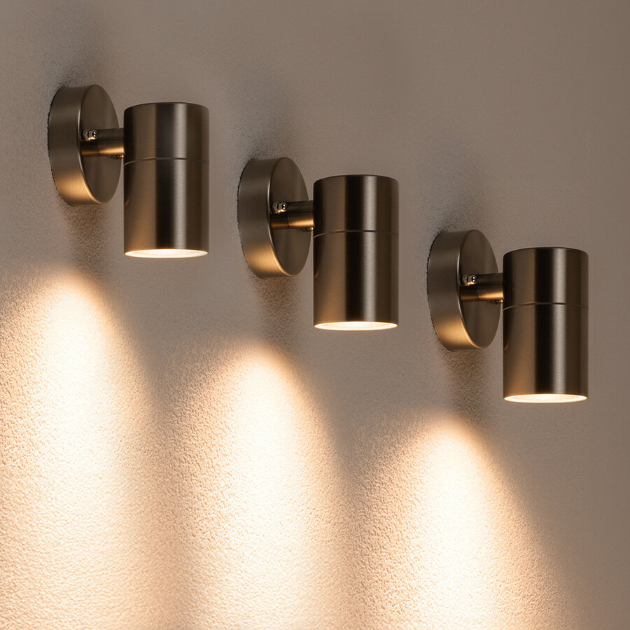 3-pack RVS wandlamp Mason voor buiten - IP44 - Dimbaar - 2700K