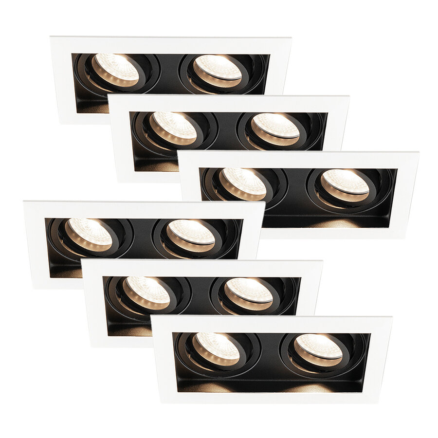 6-pack Durham dubbele inbouwspot - 4000K - Kantelbaar - IP20 - Wit