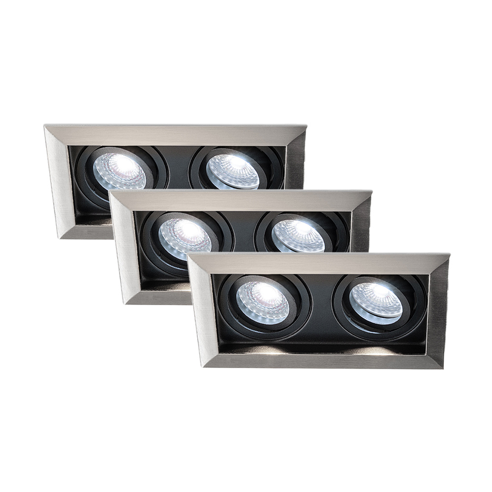 3-pack Durham double downlight - 6000K - Tilting - IP20 - Stainless