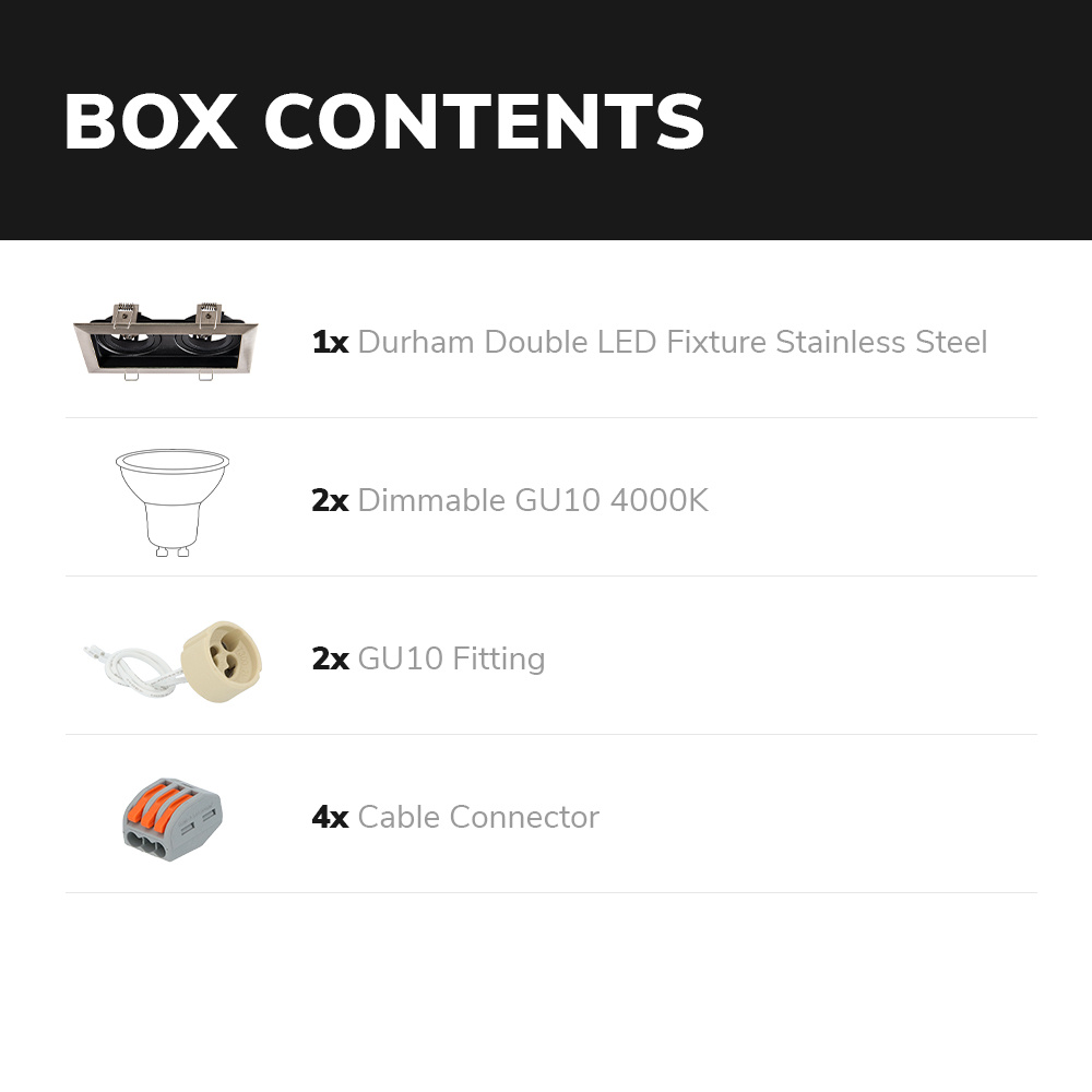 Durham double downlight - 4000K - Tilting - IP20 - Stainless steel
