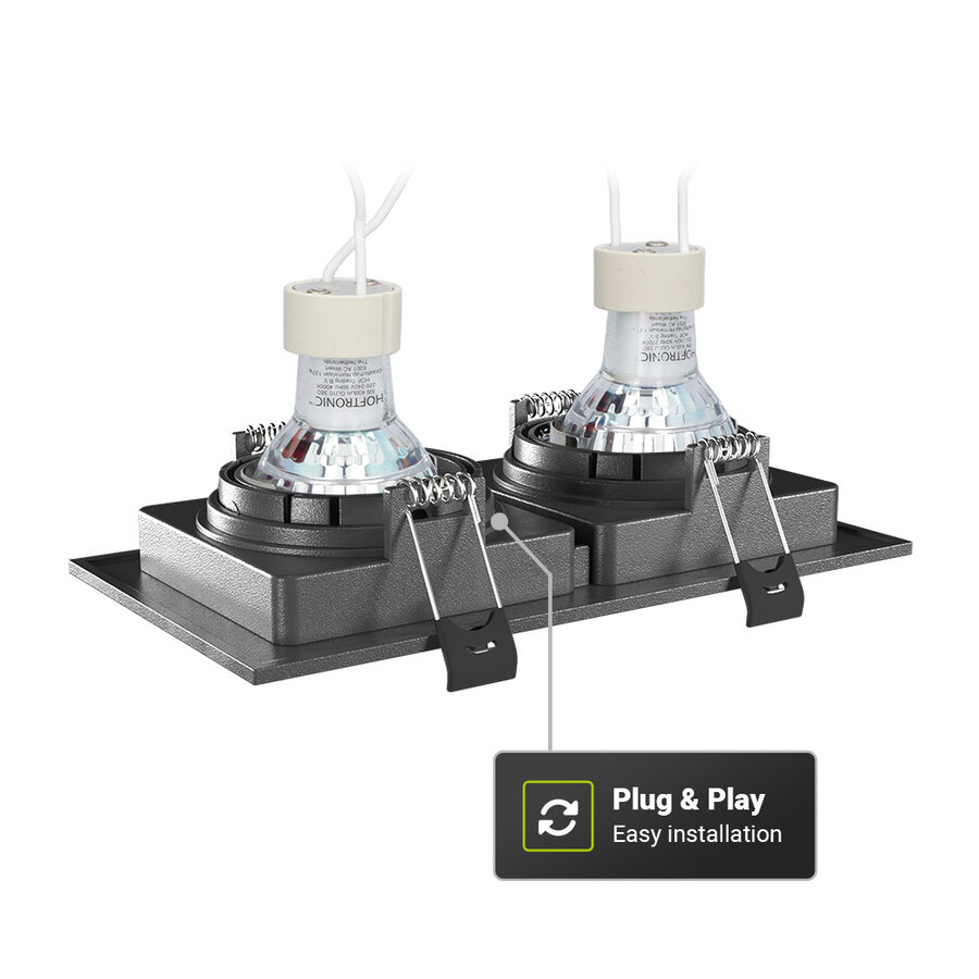 Fresno Double recessed downlight - 4000K- Black- 185x102x35.5mm - GU10