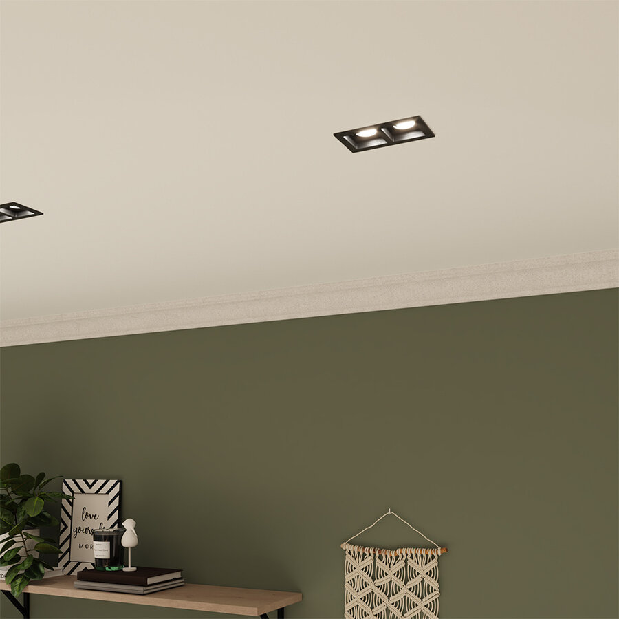 6x Fresno Double recessed downlight - 6000K- Black- 185x102x35.5mm